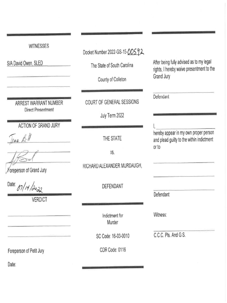 Alex Murdaugh Murder Indictment | PDF | Law | Grand Jury
