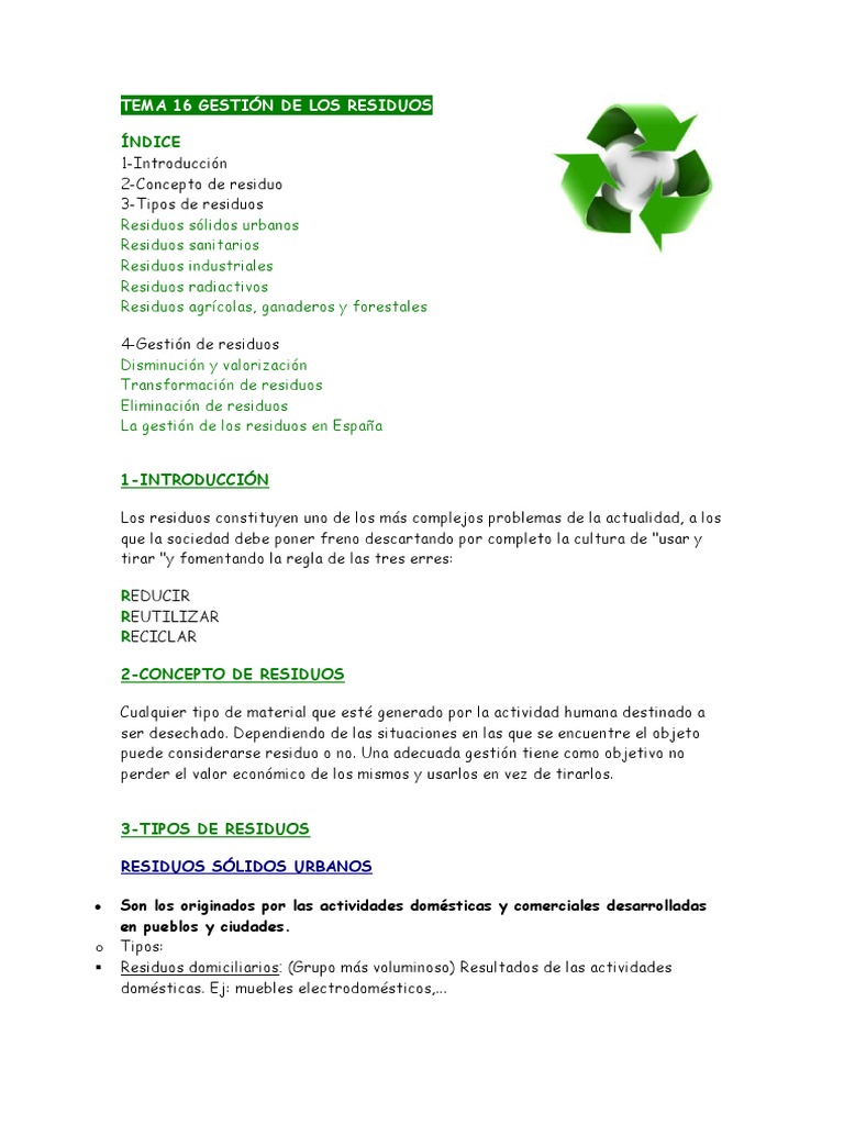 Tema 16 Gestic3b3n de Los Residuos | PDF | Residuos | Compost