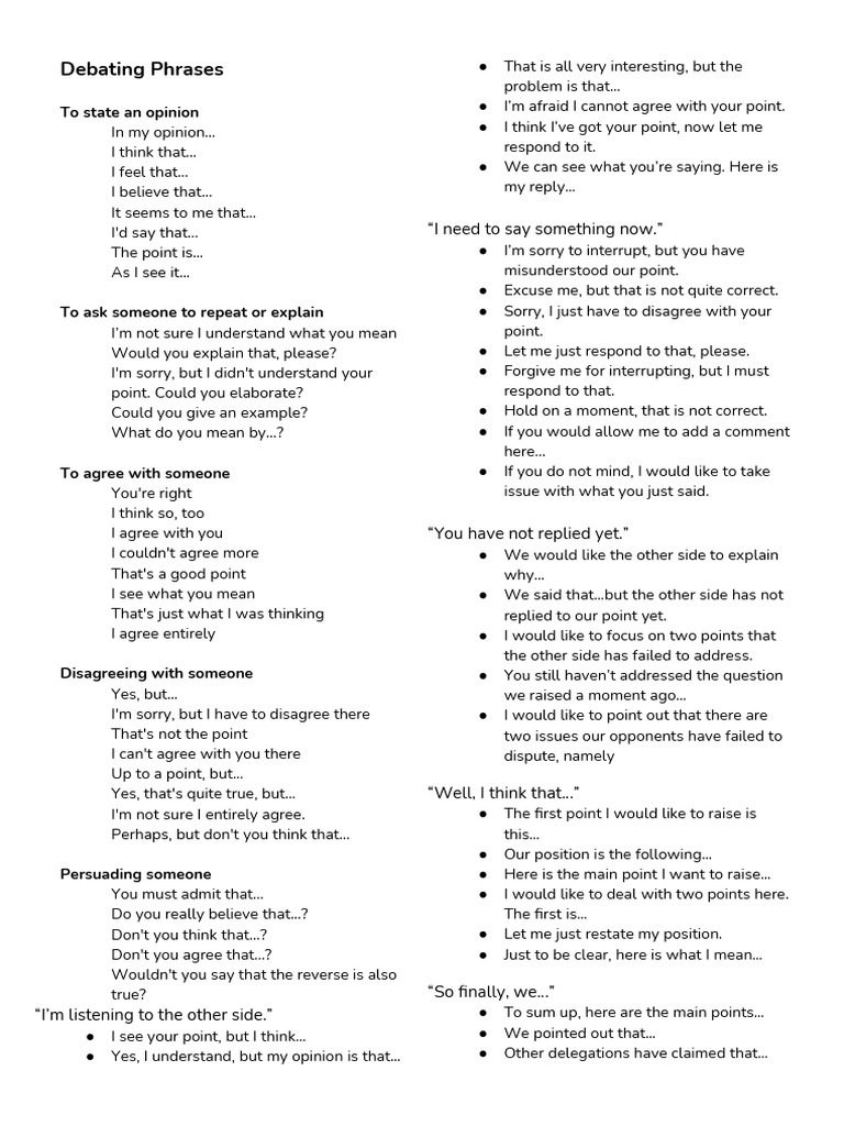 Debating Phrases for Constructive Discussions | PDF