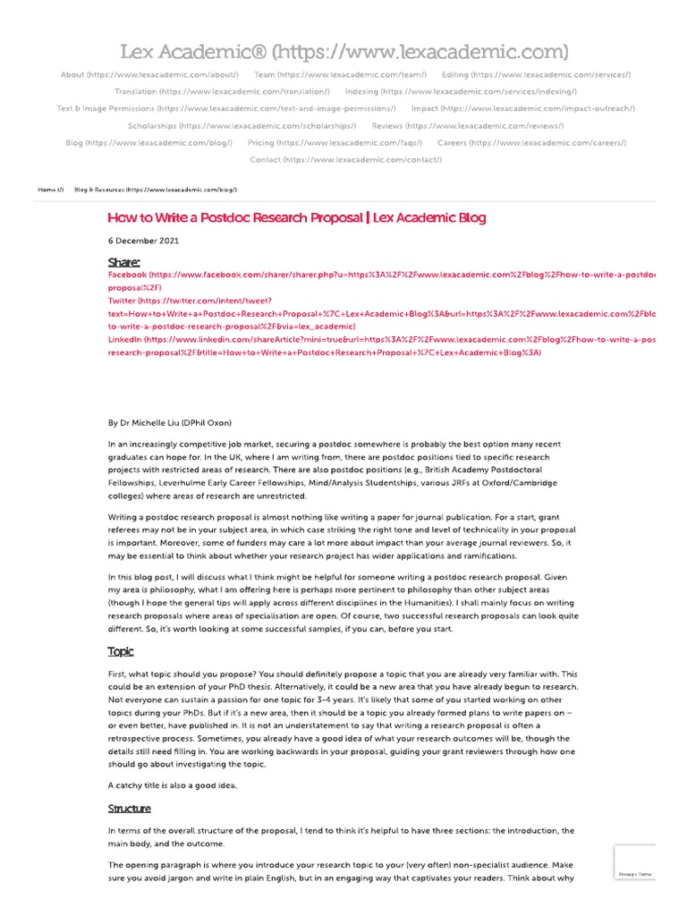 How To Write A Postdoc Research Proposal - Lex Academic Blog - Lex Academic® | PDF