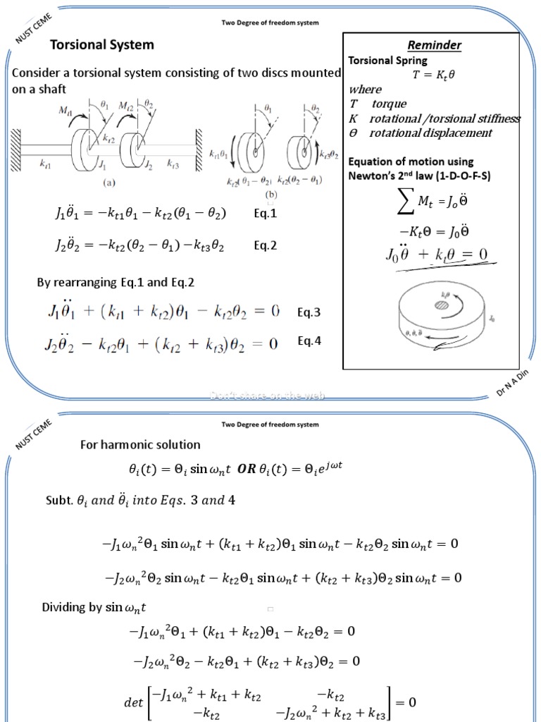 ME421 2DOF Torsional System & Semi Definite Systems | PDF | Metrology ...