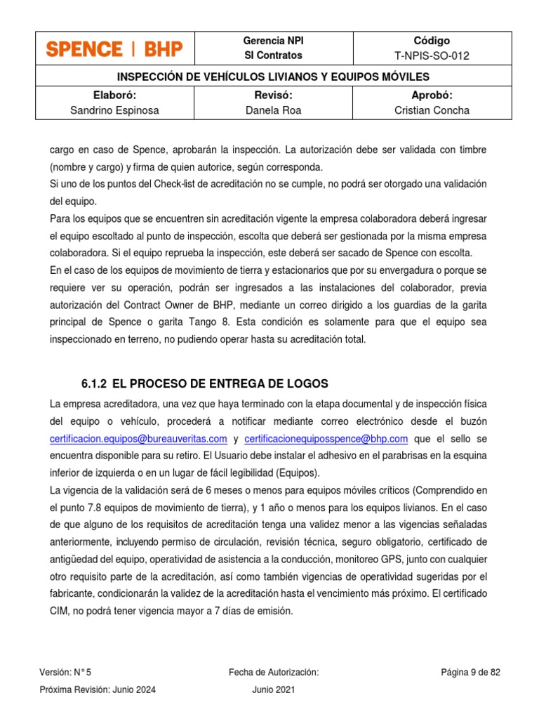 Procedimiento Inspección de Vehículos y Equipos Móviles V5 (2) - 9 | PDF