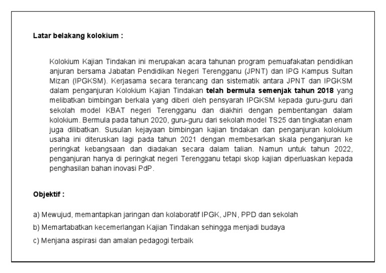 Latar Belakang Dan Objektif Kolokium | PDF