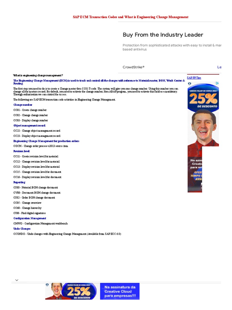 SAP ECM Transaction Codes and What Is Engineering Change Management | PDF