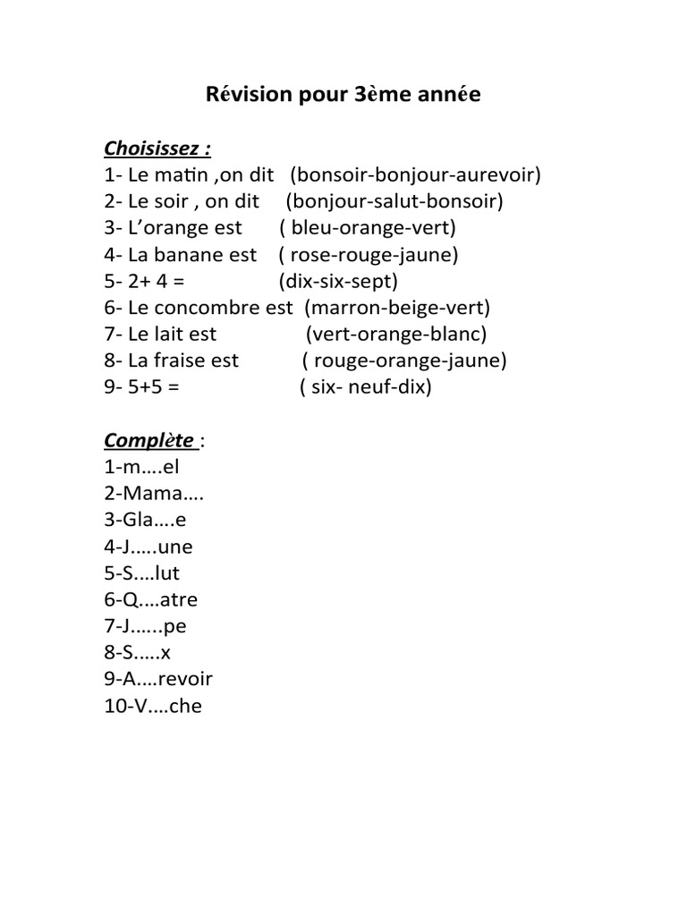 Révision de français 3ème année | PDF | Arts du langage et discipline ...