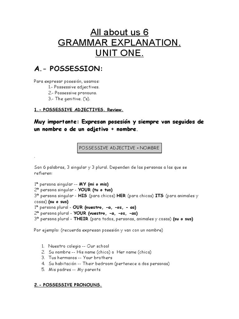 All About Us 6, Unit 1 Grammar | PDF | Lingüística | Ciencia cognitiva