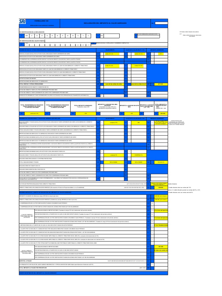 Declaración IVA Formulario 104 | PDF | Impuesto al valor agregado | Impuestos