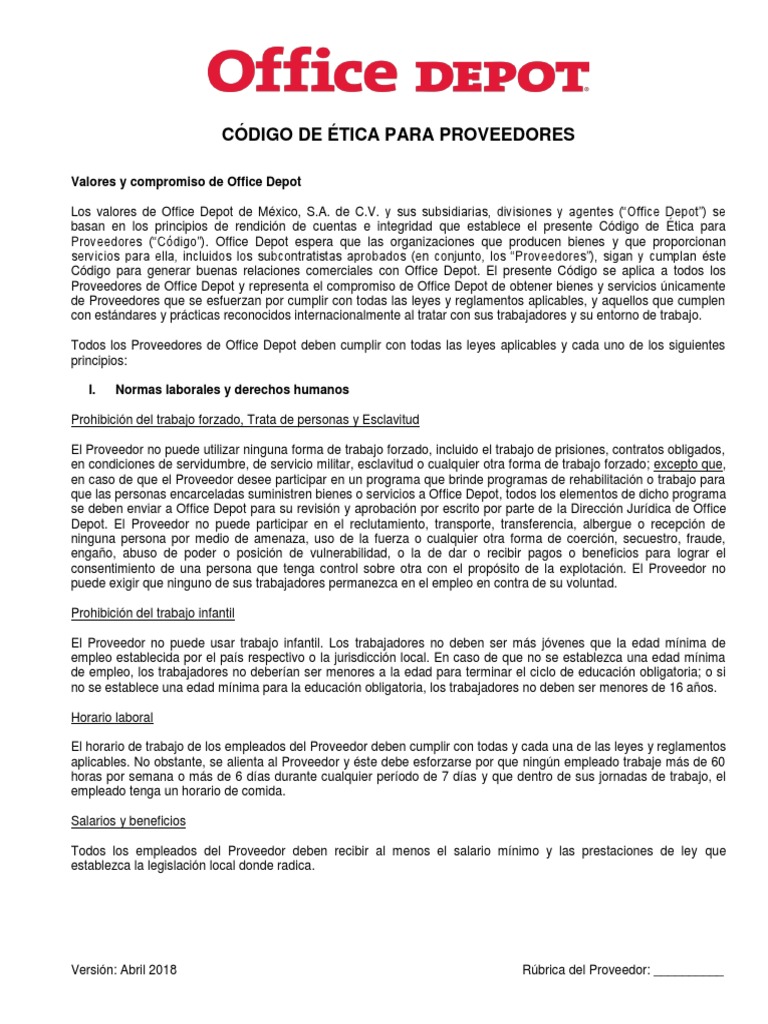 Codigo de Etica Proveedores Office Depot | PDF