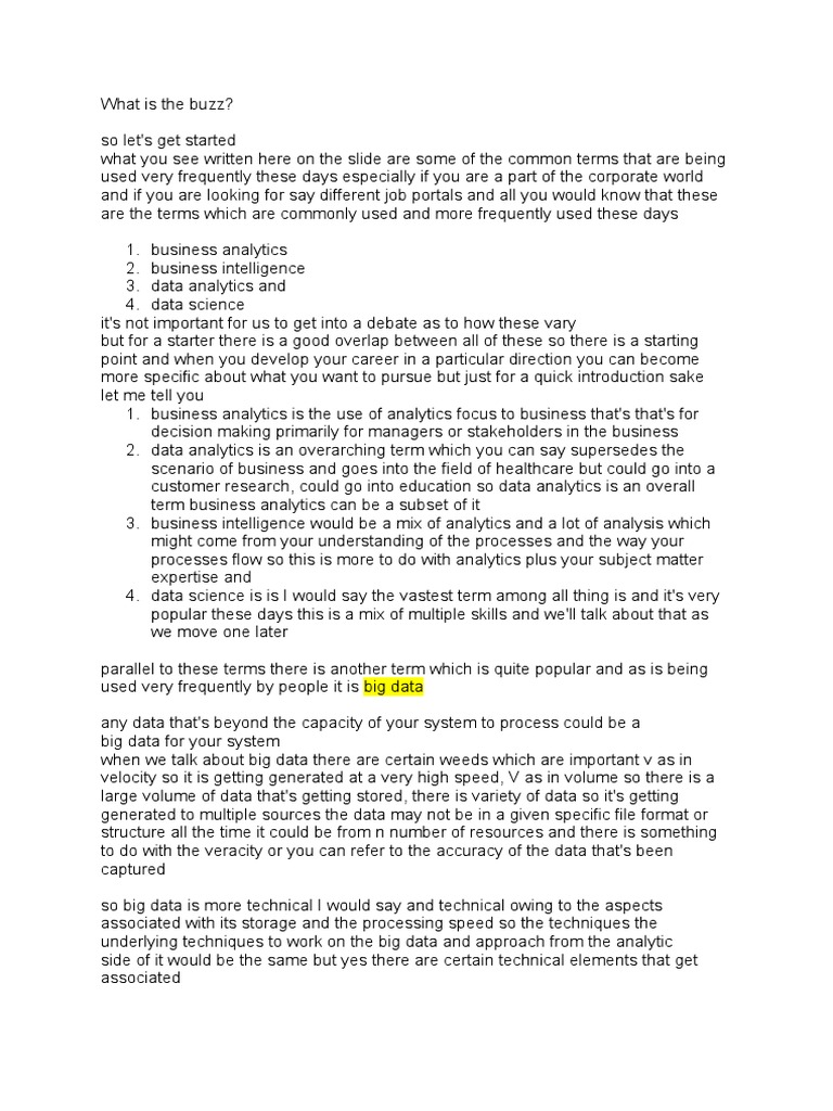 Lecture 2 Data Analytics Video Transcript 2 | PDF | Analytics | Big Data