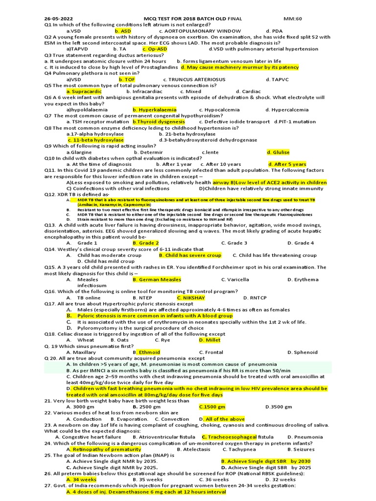 MCQ Ped Endocvs | PDF | Tuberculosis | Pneumonia