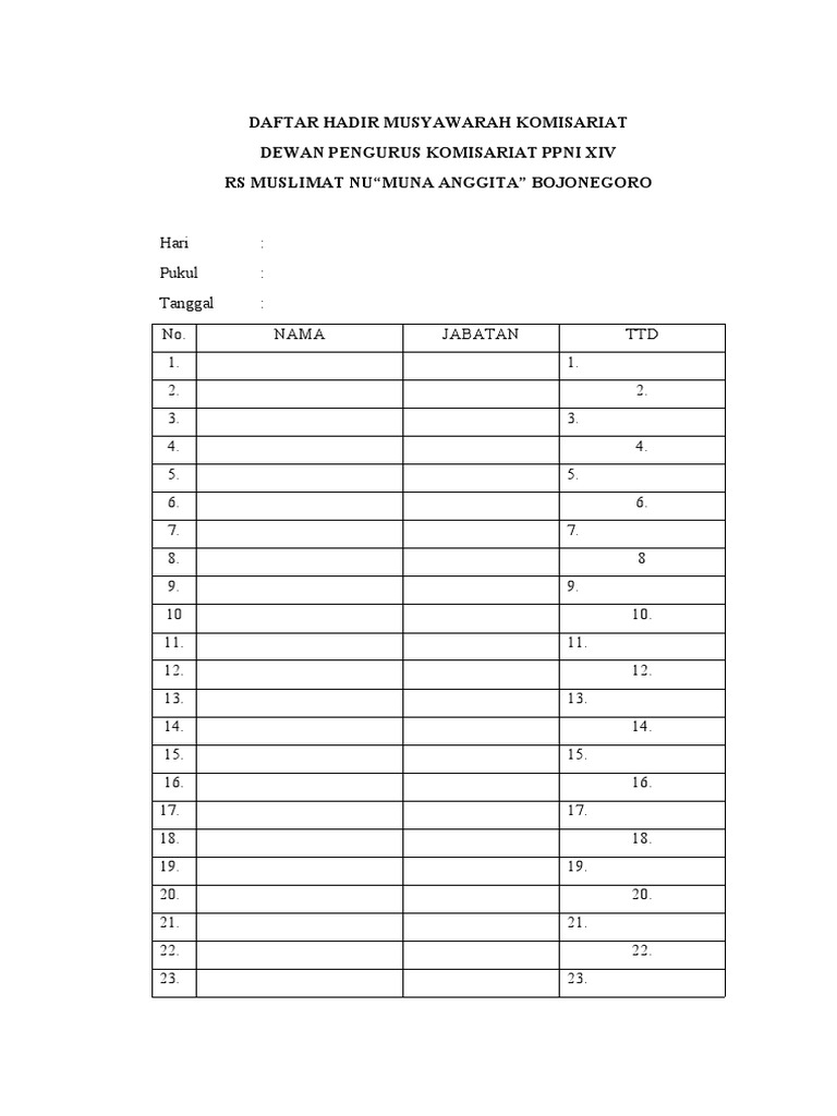 Daftar Hadir Muskom | PDF | Teori Catur | Catur