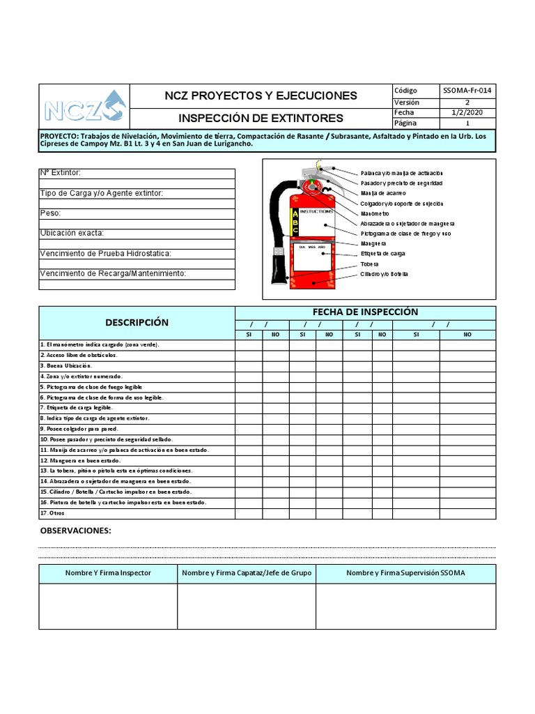 15 Ssoma-Fr-014 Inspeccion de Extintores | PDF 15 Ssoma-Fr-014 Inspeccion de Extintores | PDF