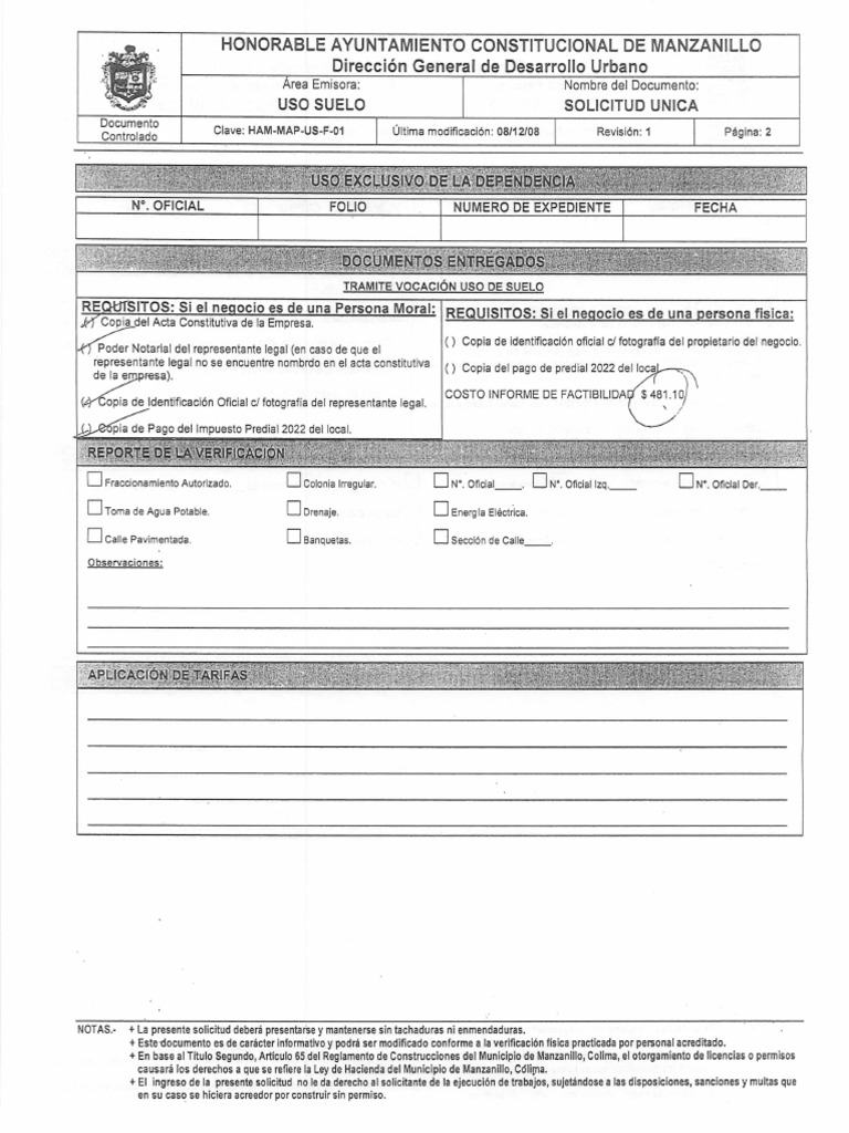 Formato Solicitud Uso De Suelo Pdf 1368