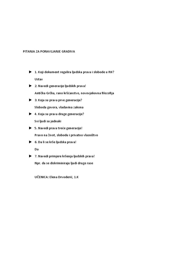 Pitanja Za Ponavljanje - Ljudska Prava | PDF