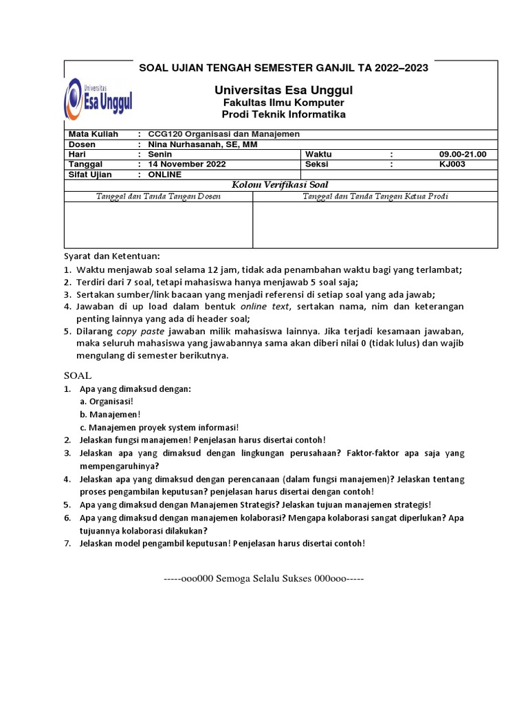 Universitas Esa Unggul: Soal Ujian Tengah Semester Ganjil Ta 2022 ...