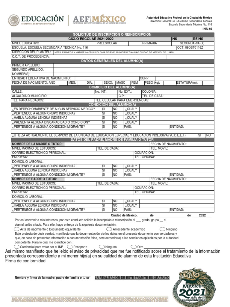 1 Formato de Inscripción | PDF | Educación Secundaria