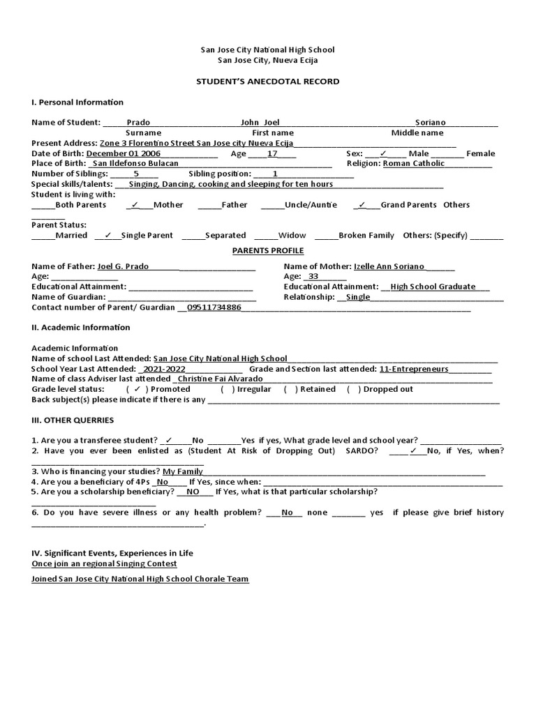 Anecdotal Form John Joel Prado | PDF | Interpersonal Relationships ...