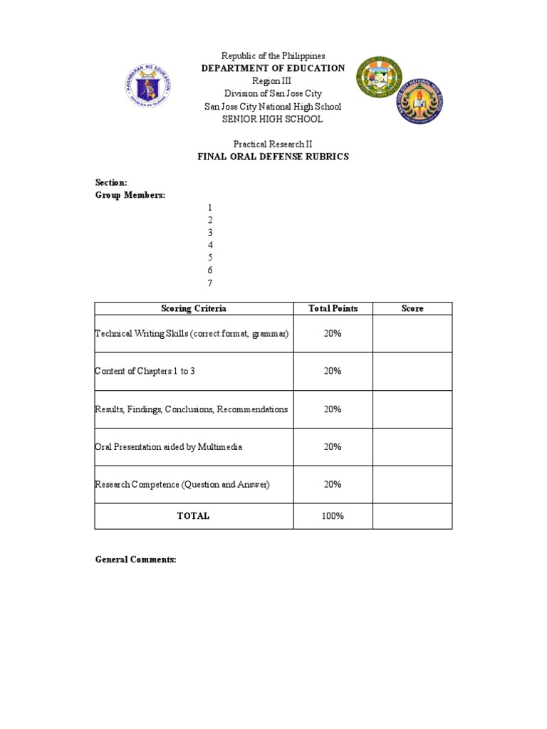Final Oral Defense Rubric for Research | PDF