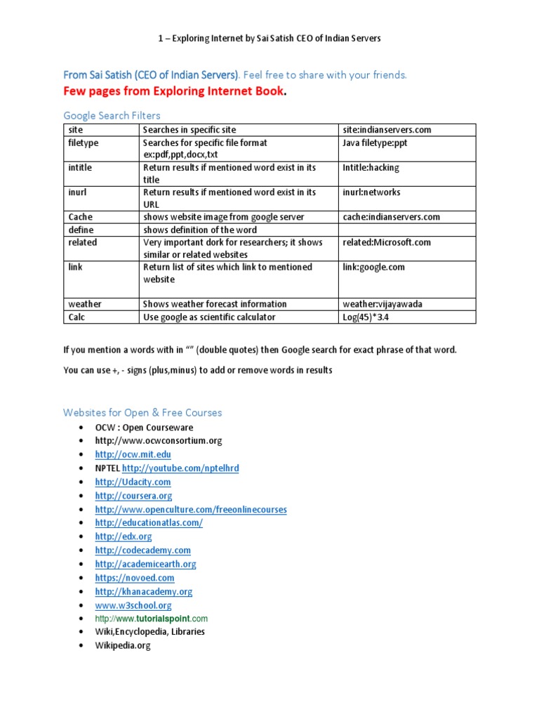 Internet Exploration Resources Guide | PDF | Websites | Search Engine ...
