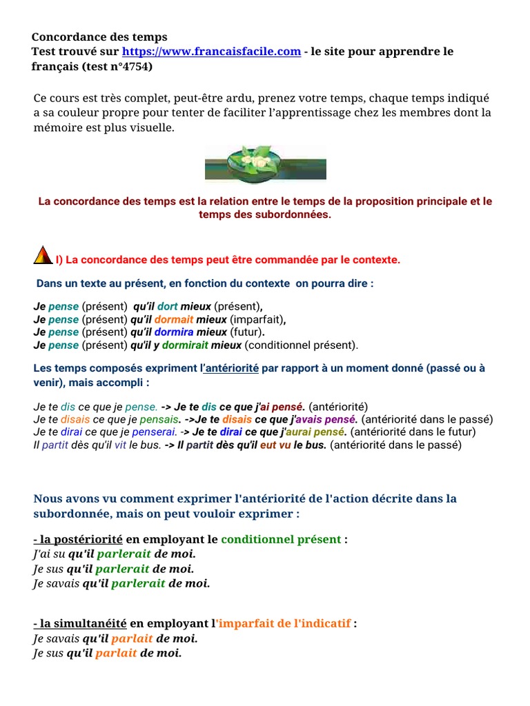 Guide sur la concordance des temps | PDF | Temps (grammaire ...