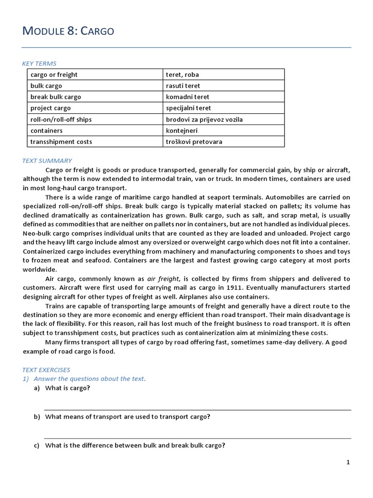 EJ1S8 Cargo, Powerpoint Presentations | PDF | Cargo | Containerization