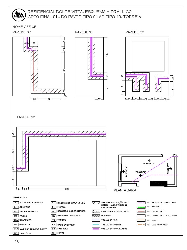 Residencial Dolce Vitta-Esquema Hidráulico Apto Final 01 - Do Pavto Tipo 01 Ao Tipo 19 - Torre A ...