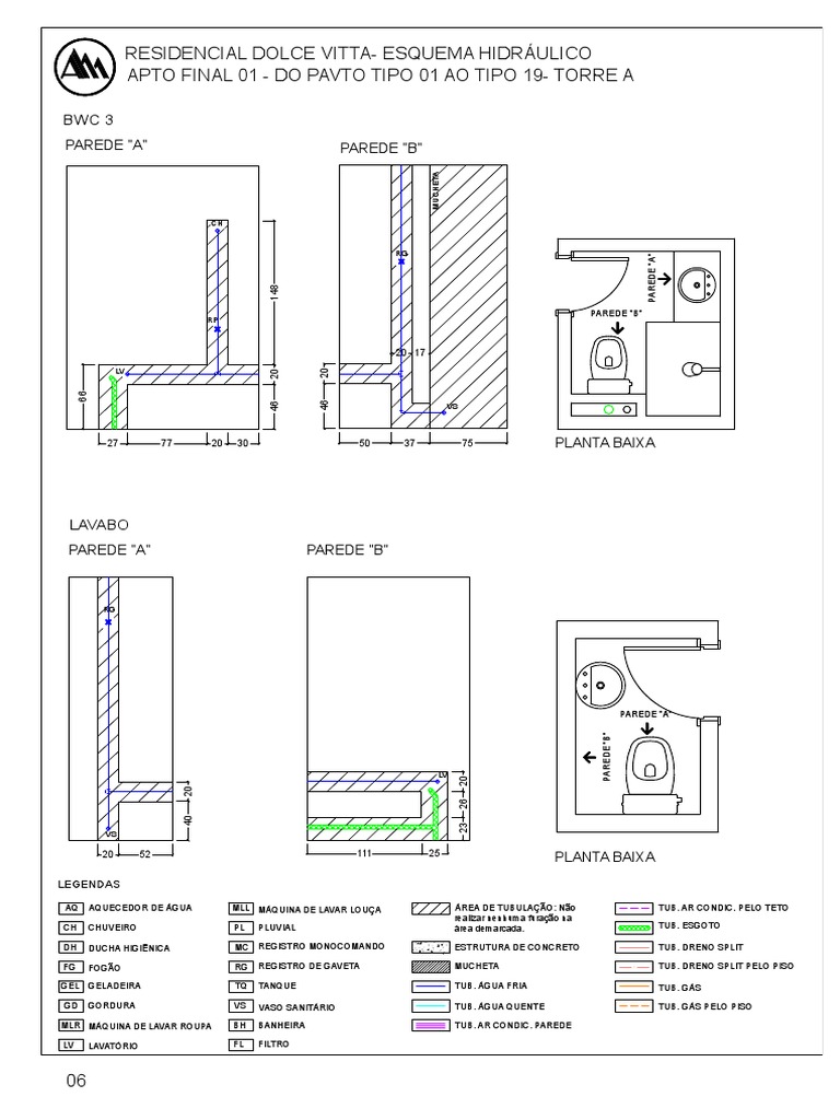Residencial Dolce Vitta-Esquema Hidráulico Apto Final 01 - Do Pavto Tipo 01 Ao Tipo 19 - Torre A ...