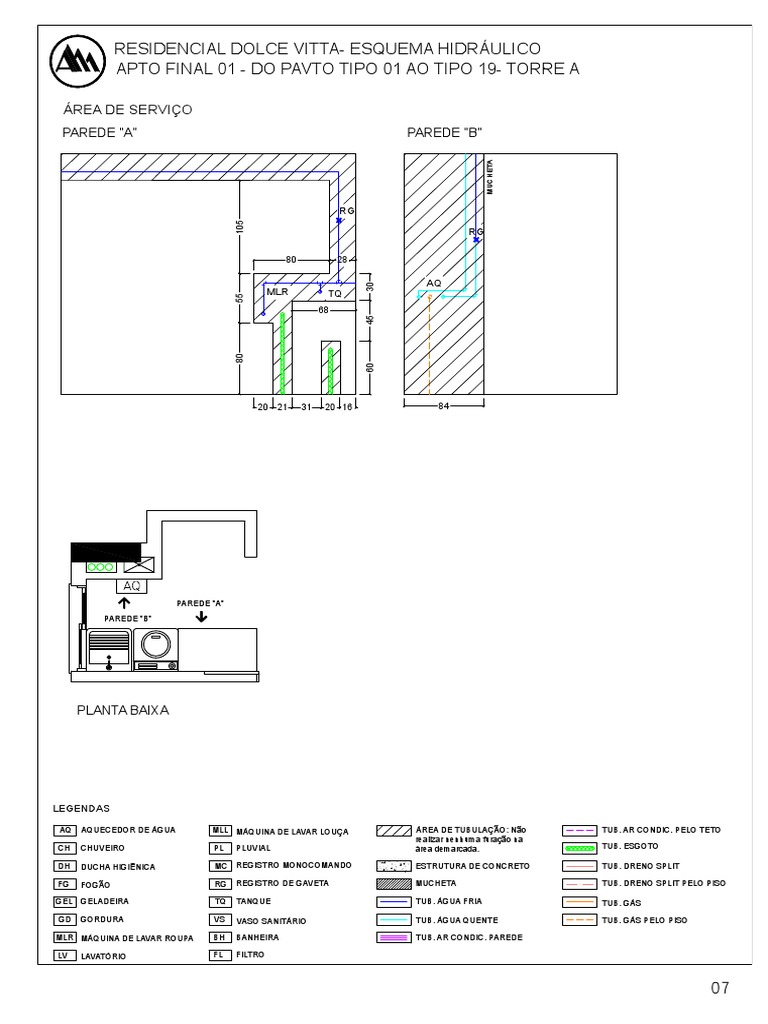 Residencial Dolce Vitta-Esquema Hidráulico Apto Final 01 - Do Pavto Tipo 01 Ao Tipo 19 - Torre A ...
