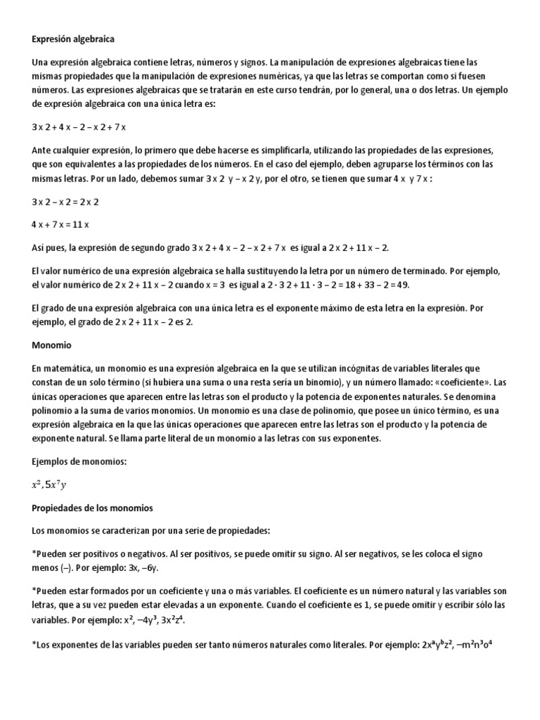 Expresiones Algebraicas | PDF | Polinomio | Multiplicación