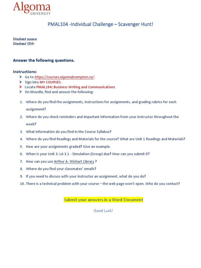 PMAL104 Scavenger Hunt Instructions | PDF