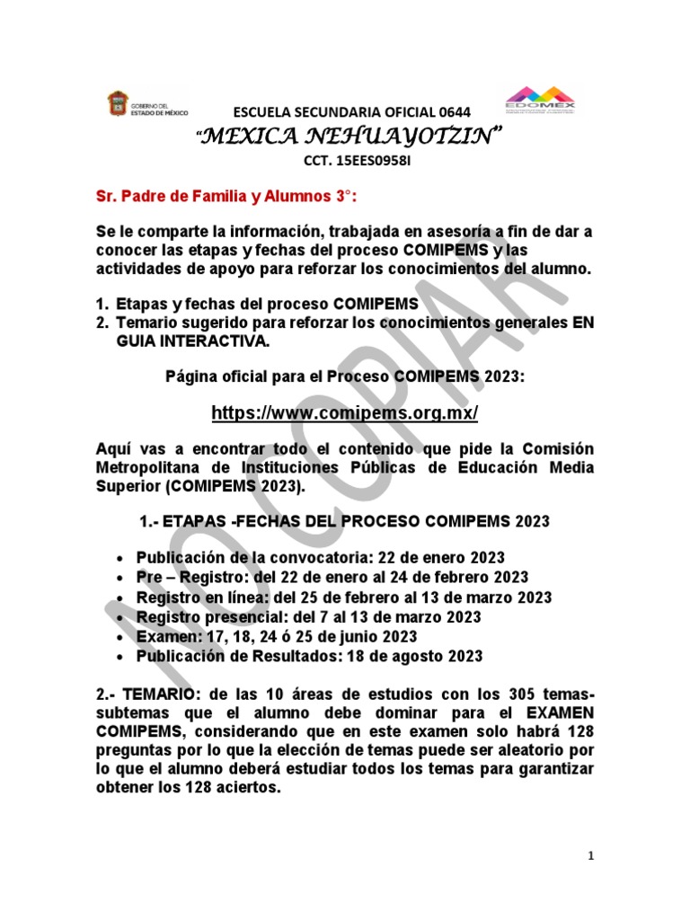 Temario de COMIPEMS 2023 | PDF | Ligero | Fuerza
