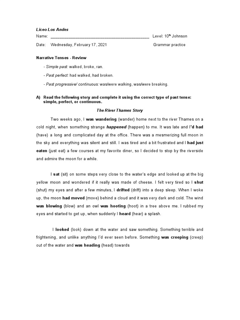 Narrative Tenses Practice, Answers | PDF