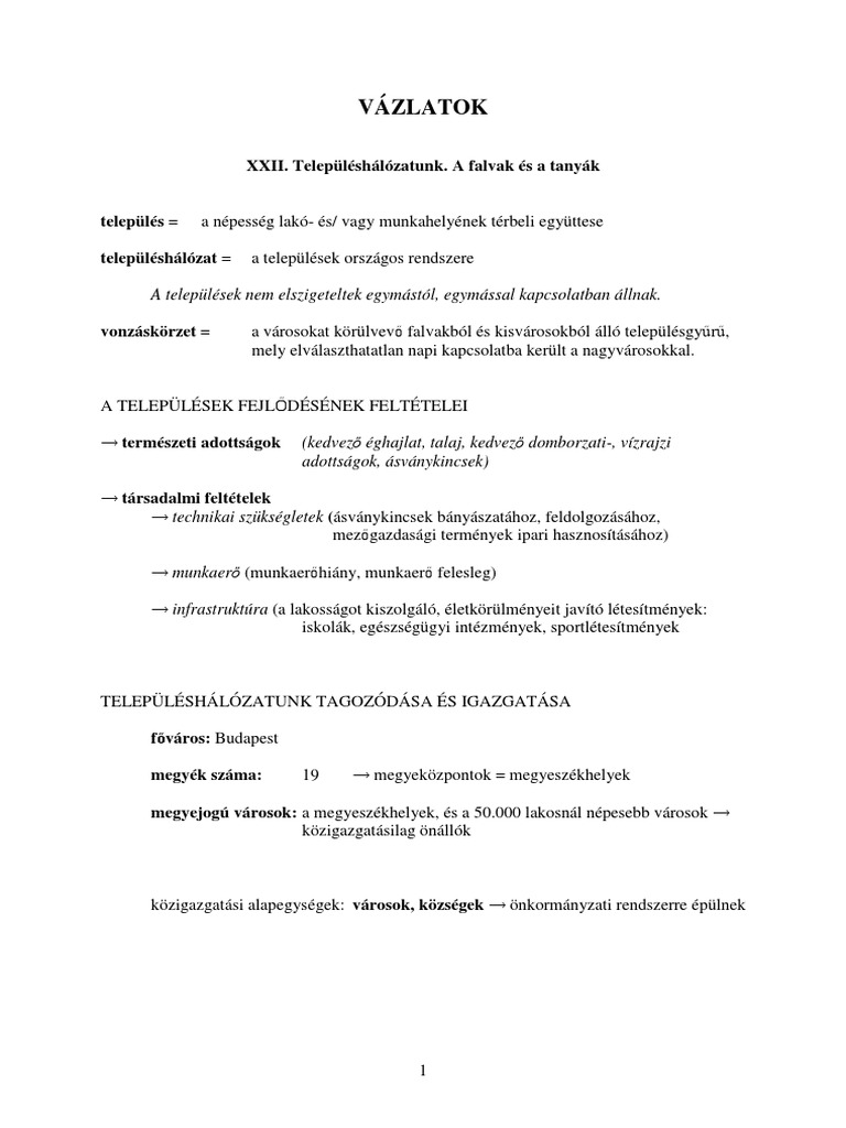 Településhálózatunk. A Falvak És A Tanyák | PDF
