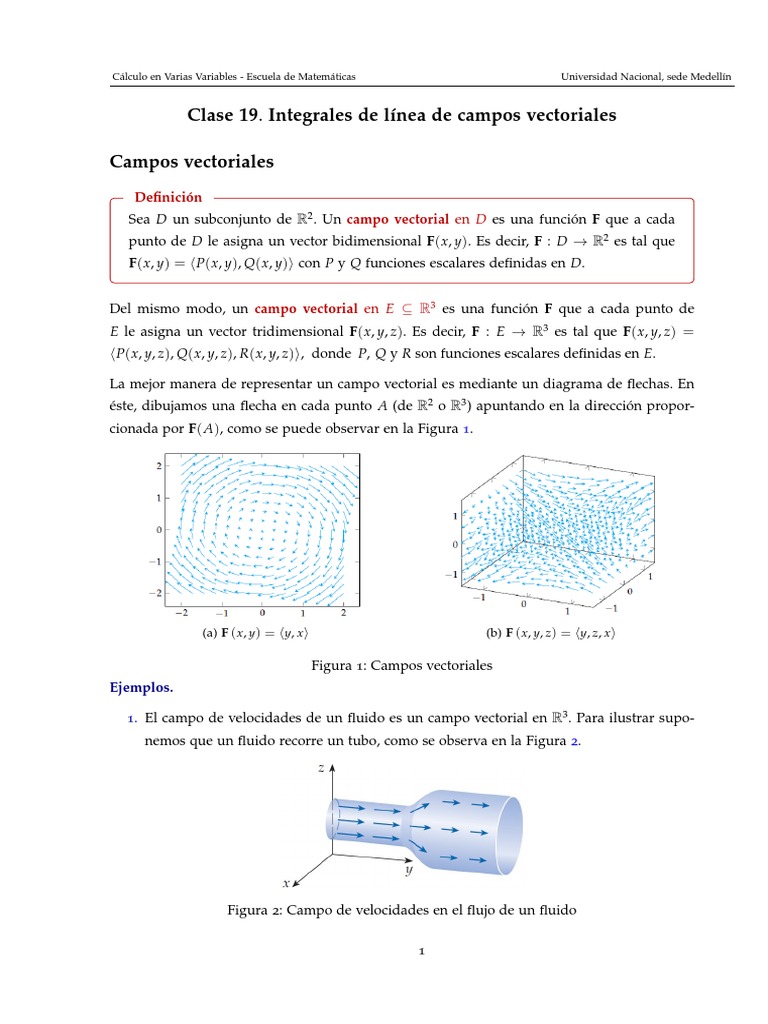 Clase 19. Integrales de Línea de Campos Vectoriales | PDF | Vector Euclidiano | Integral