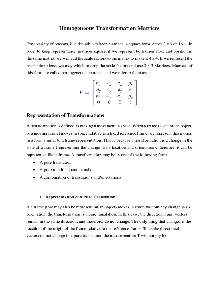 Homogenous Transformation | PDF | Cartesian Coordinate System | Rotation