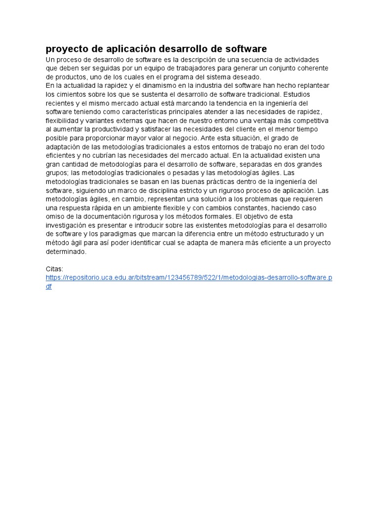 Proyecto de Aplicación Desarrollo de Software | PDF