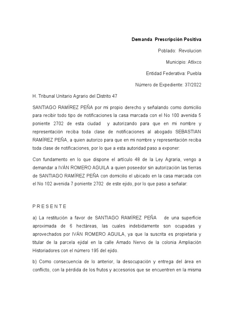 Demandas Agrario S2 | PDF | Demanda judicial | Testigo experto