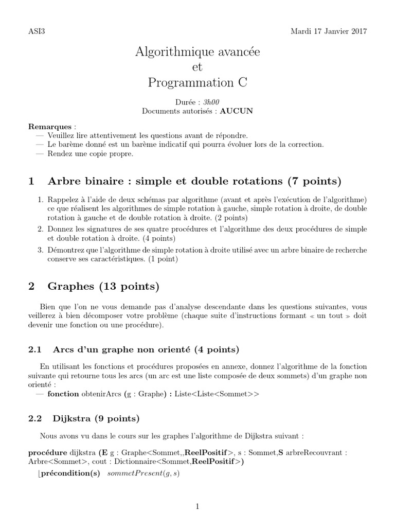 EXAMEN ALGO INSA ROUEN Enonce 2016 2017 | PDF | Théorie des graphes | Algorithmes