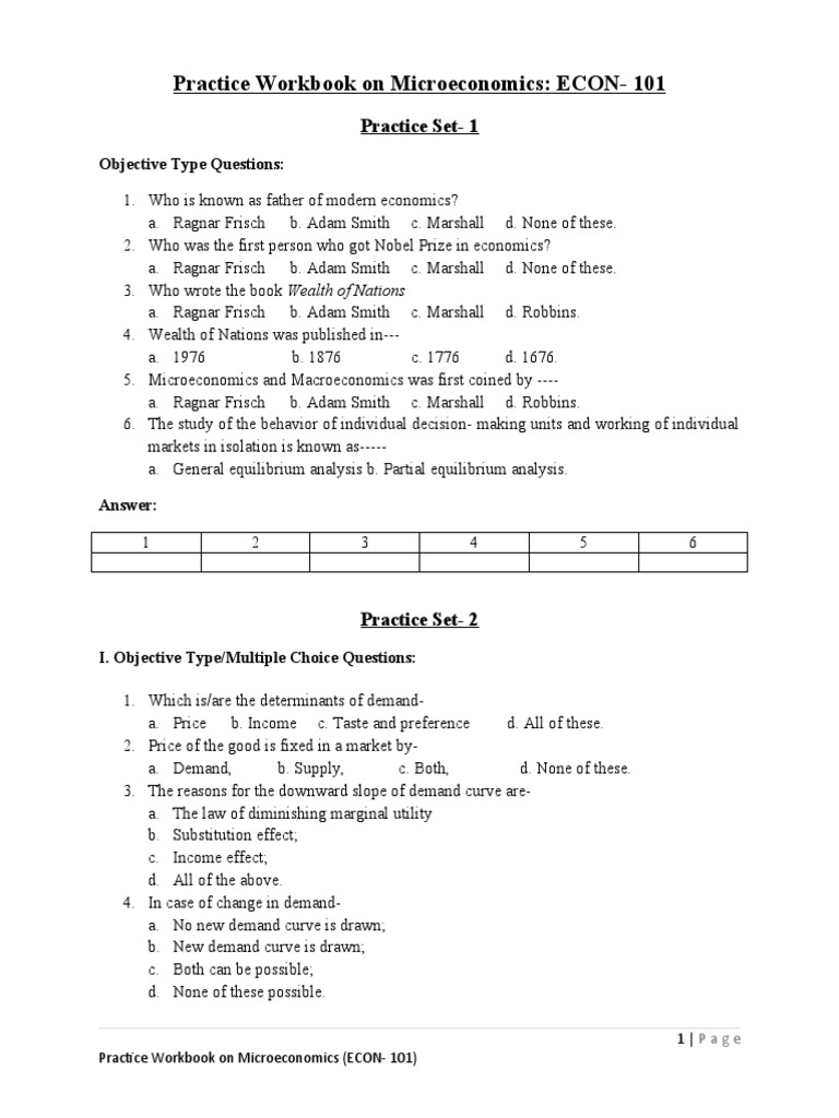 Microeconomics Practice Workbook | PDF | Price Elasticity Of Demand ...