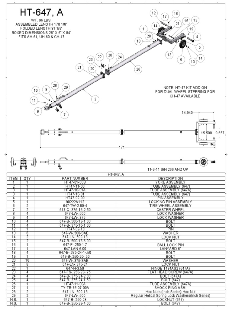 Exploded Assembly Drawing and Parts List for Model HT-647 Aircraft ...
