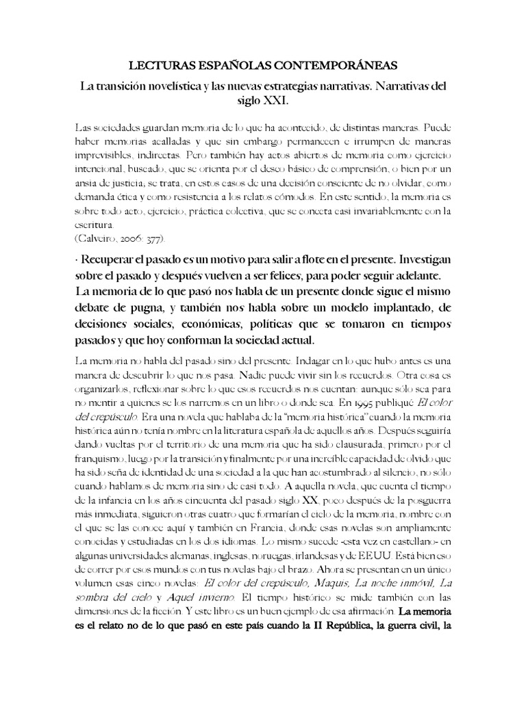 Lecturas Españolas Contemporáneas Tema 6 | PDF | Memoria | España franquista