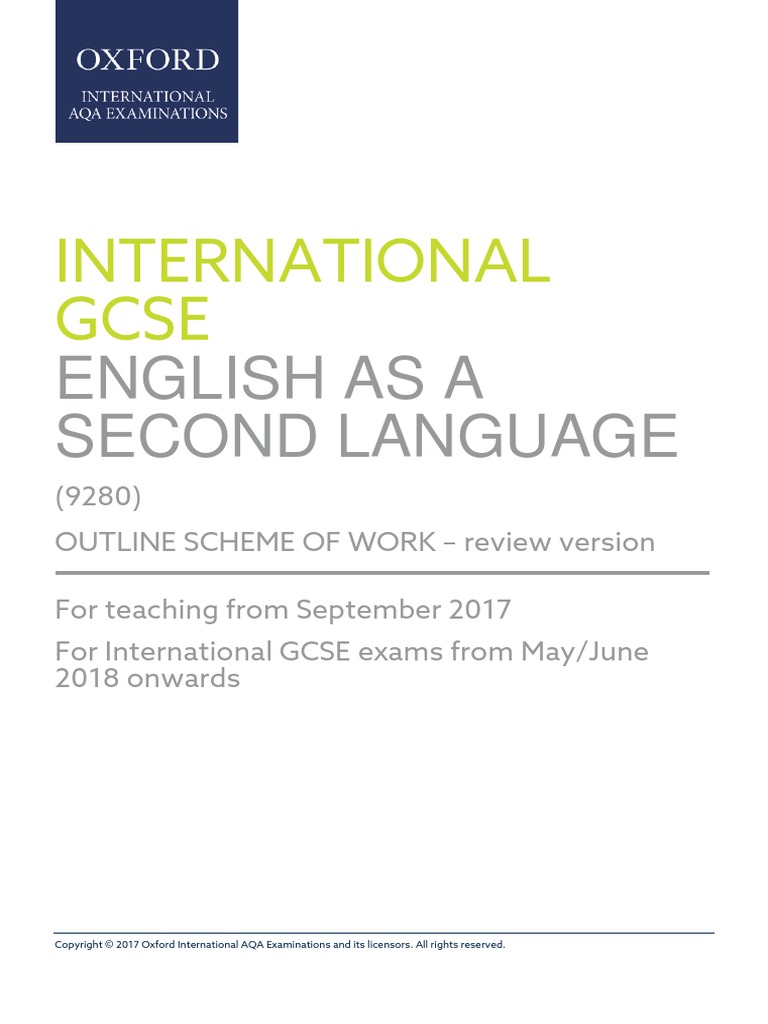 International Gcse English As A Second Language Scheme of Work Review ...