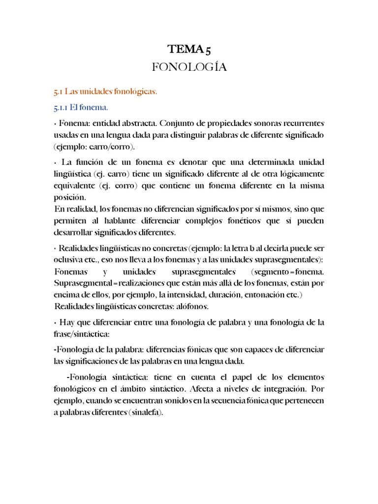 Fonética y Fonología Tema 5 | PDF | Fonología | Fonema