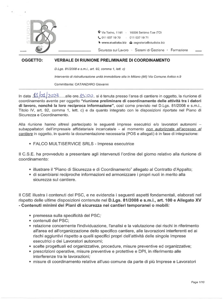 Verbale Riunione Preliminare | PDF