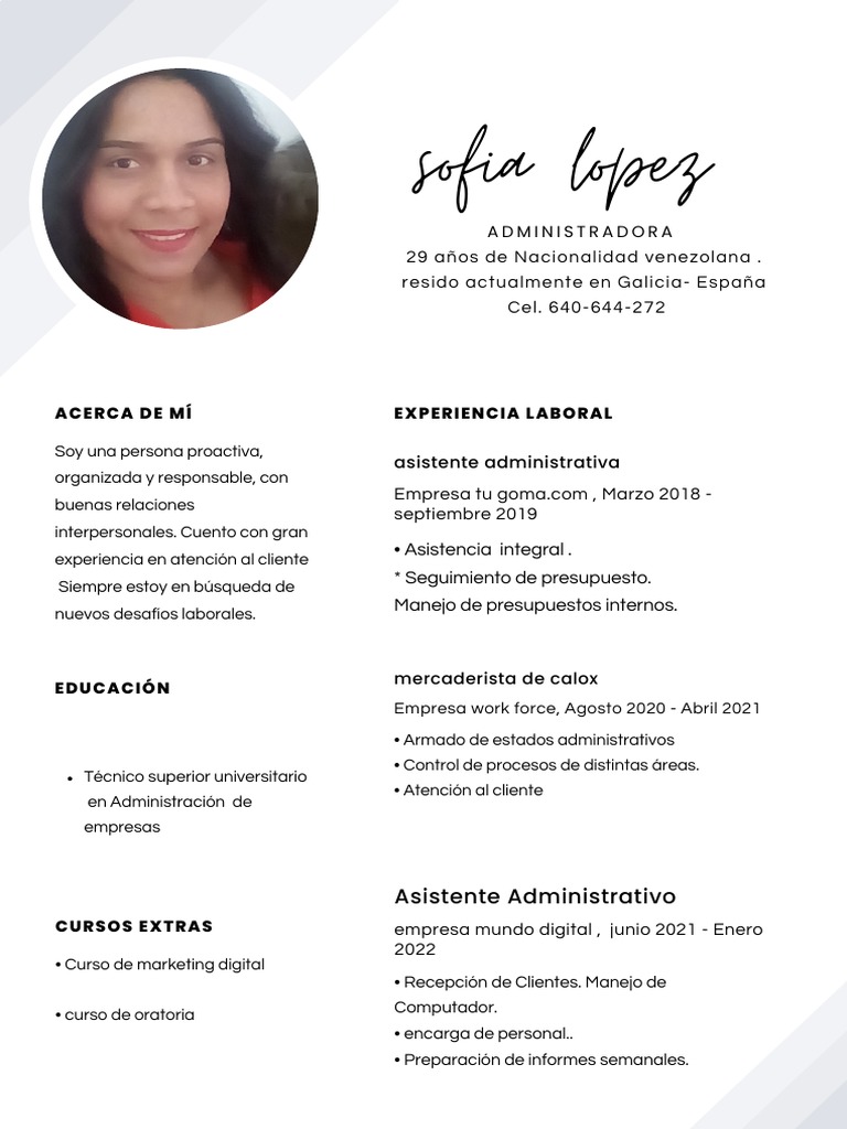 Curriculum Mujer Profesional Moderno Original y Sencillo | PDF