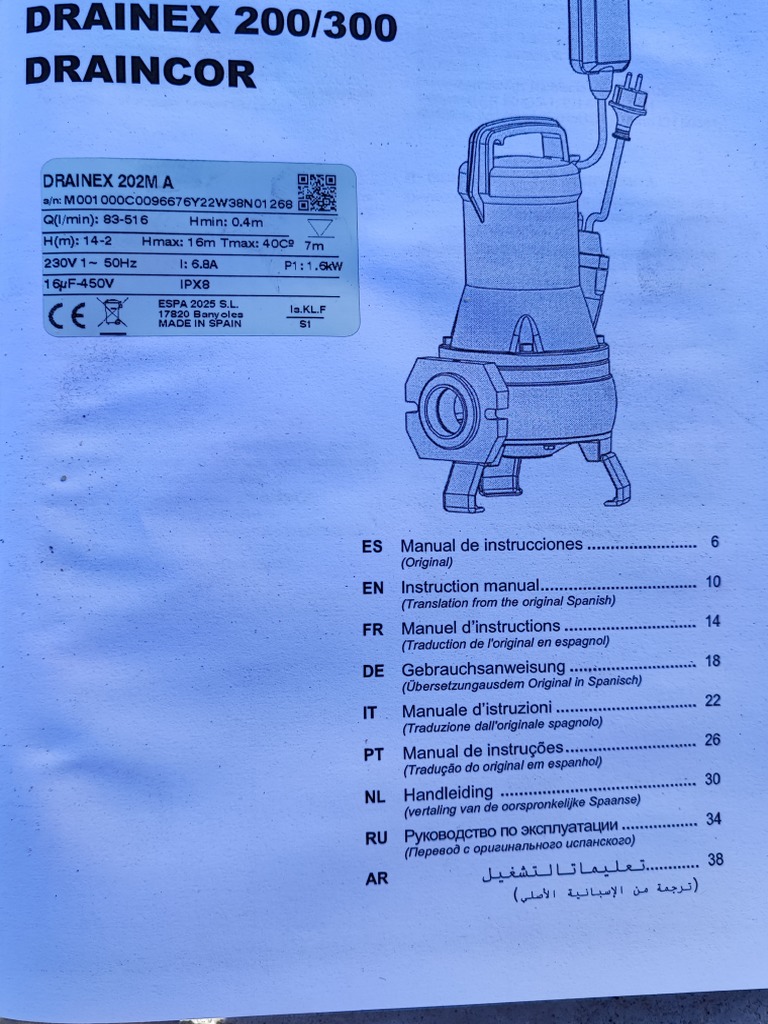 Manual Bomba Achiqu Drainex 202 | PDF