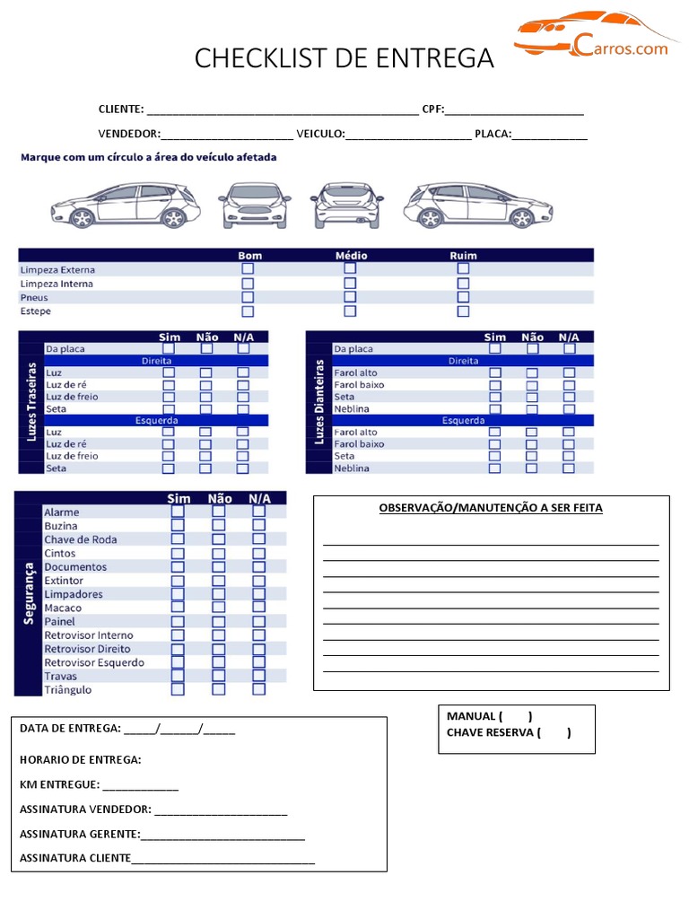 Checklist entrega veículo cliente | PDF