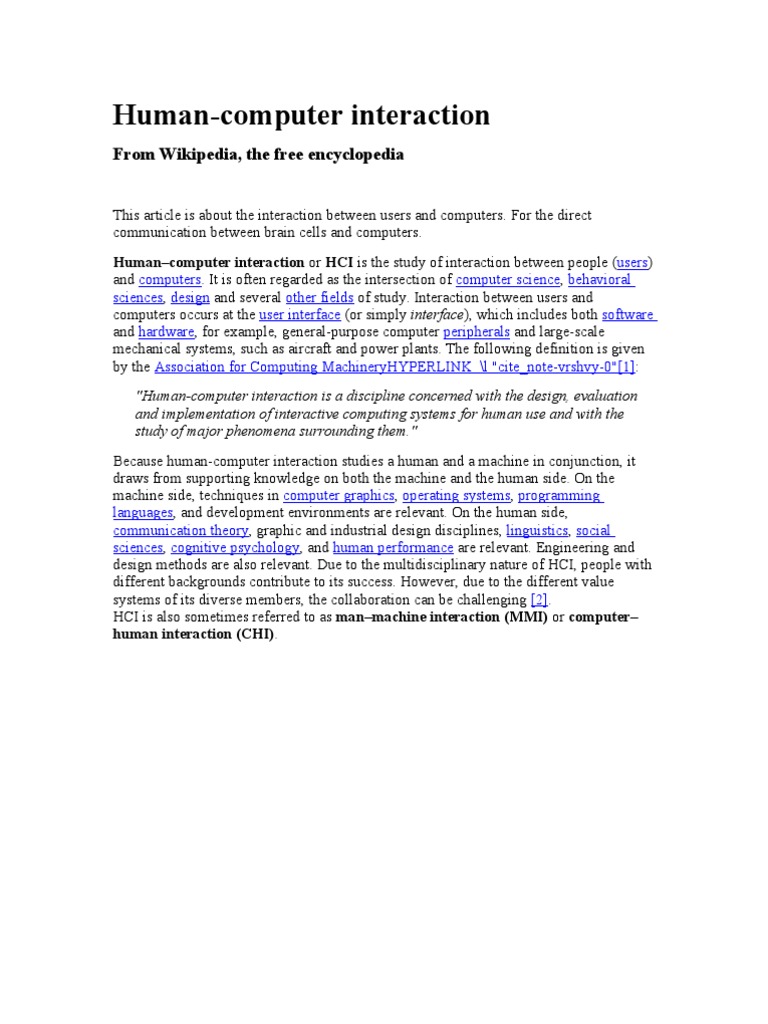 Human-Computer Interaction: From Wikipedia, The Free Encyclopedia | PDF | Human–Computer ...