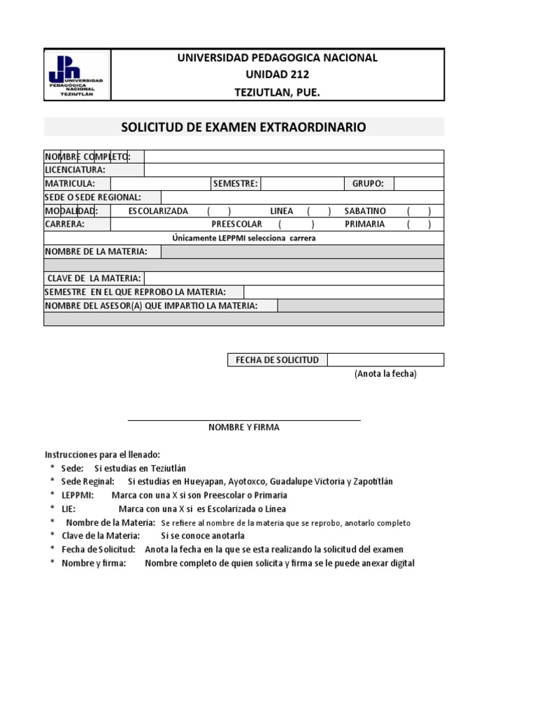 Formato de Solicitud de Examen Extraordinario (2 | PDF