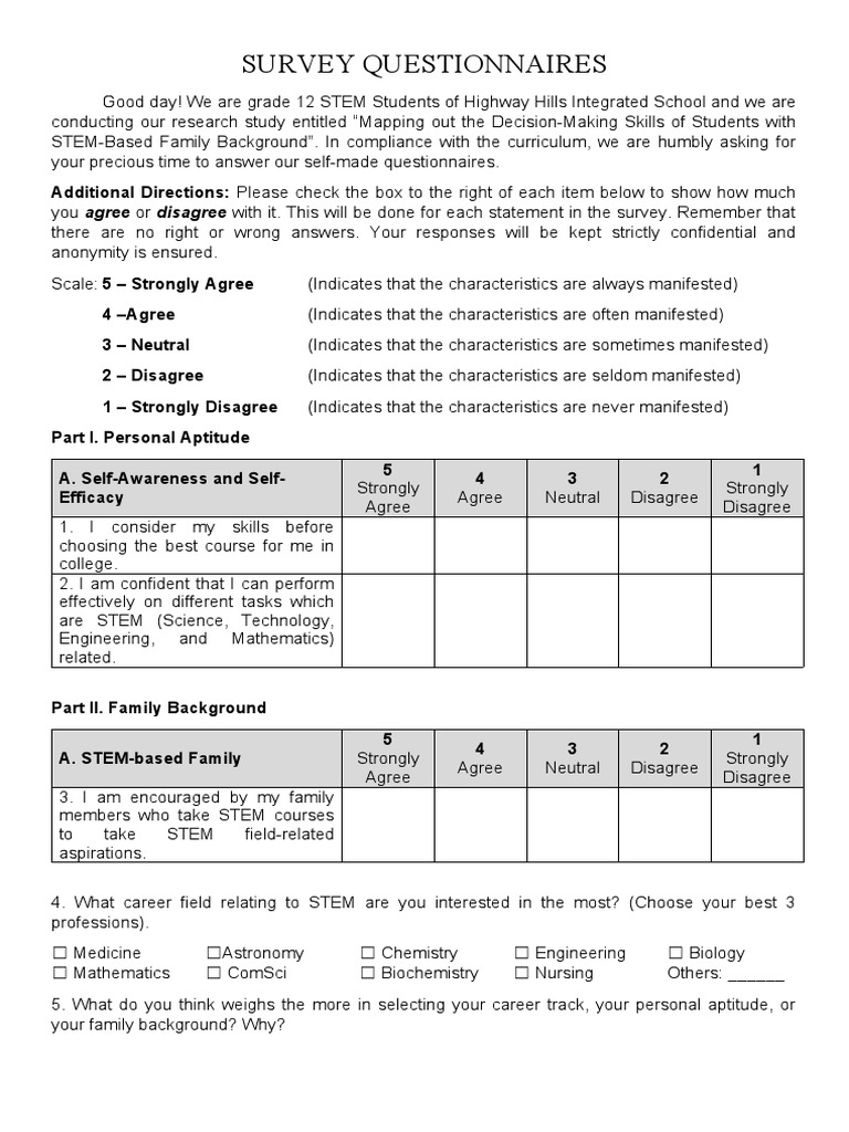 Survey Questionnaires | PDF | Science, Technology, Engineering, And Mathematics | Science